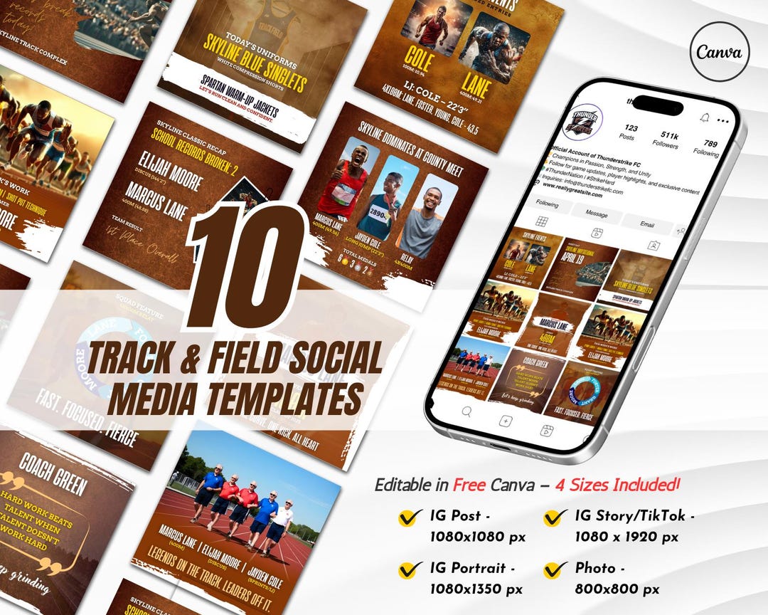 Track and Field Social Media Template Pack Editable in Canva Meet Day ...