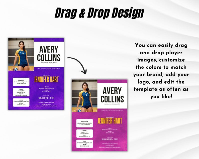 Volleyball Athlete Profile Template Editable in Canva 3 Page College ...