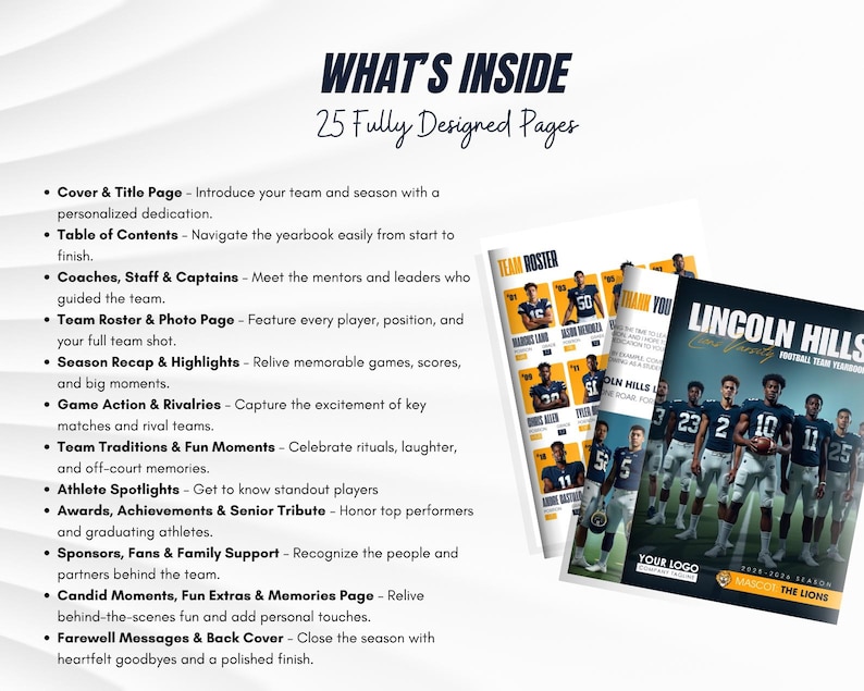 End of Season Football Memory Book Template Editable in Canva for High ...