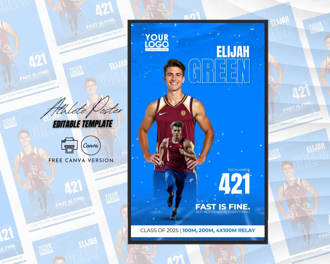 Track and Field Sports Poster Template Editable in Canva Athlete Poster ...