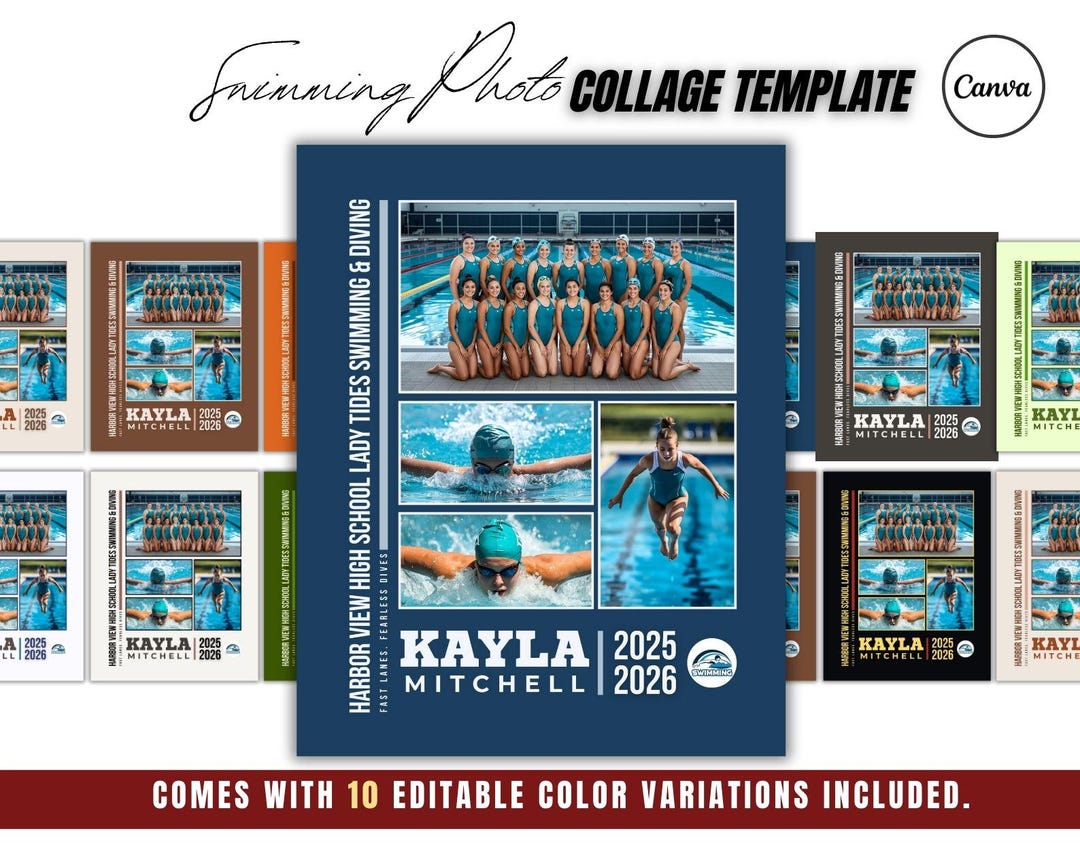 Swimming Photo Collage | 10 Color Options | Senior Night Poster | Canva ...