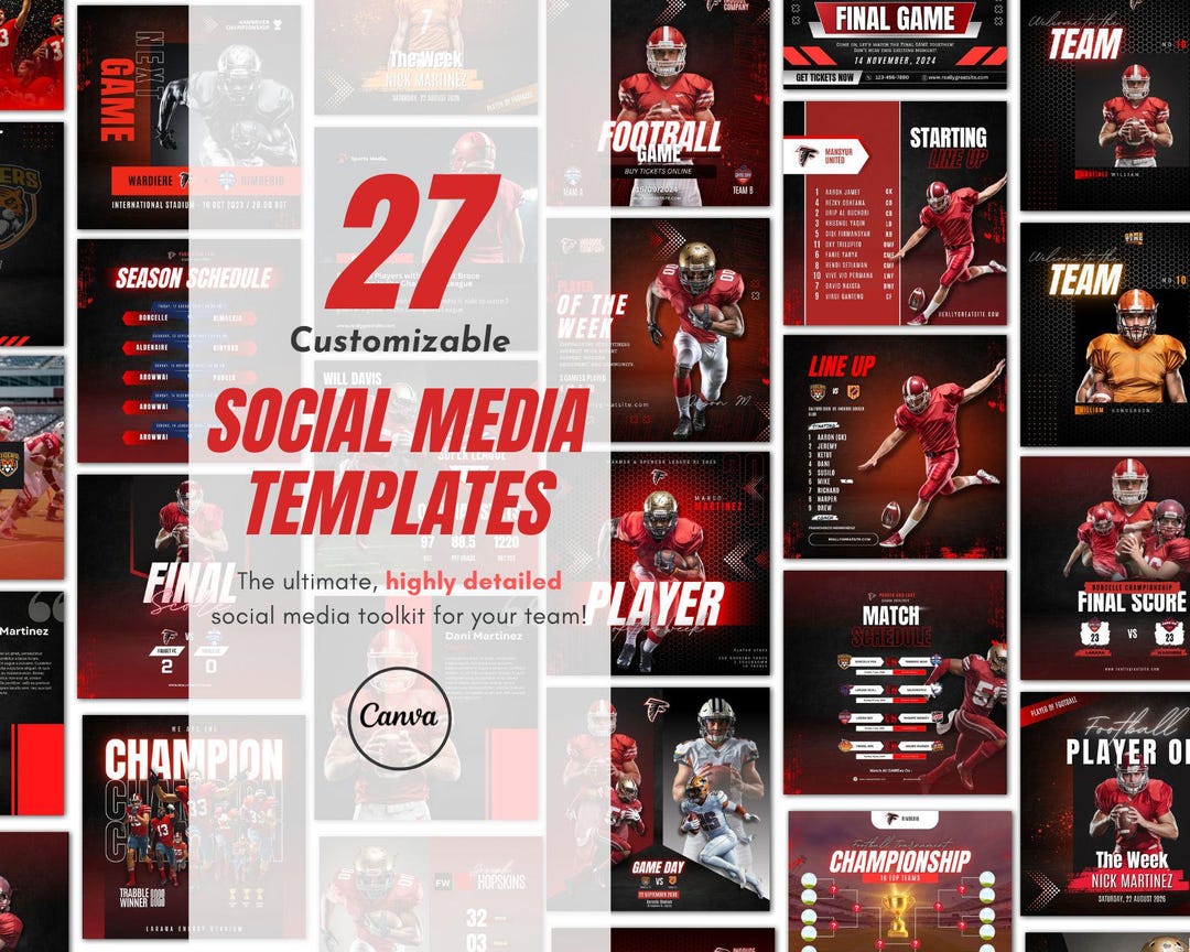 27 Football Social Media Templates | Game Day, Player Stats, Match ...