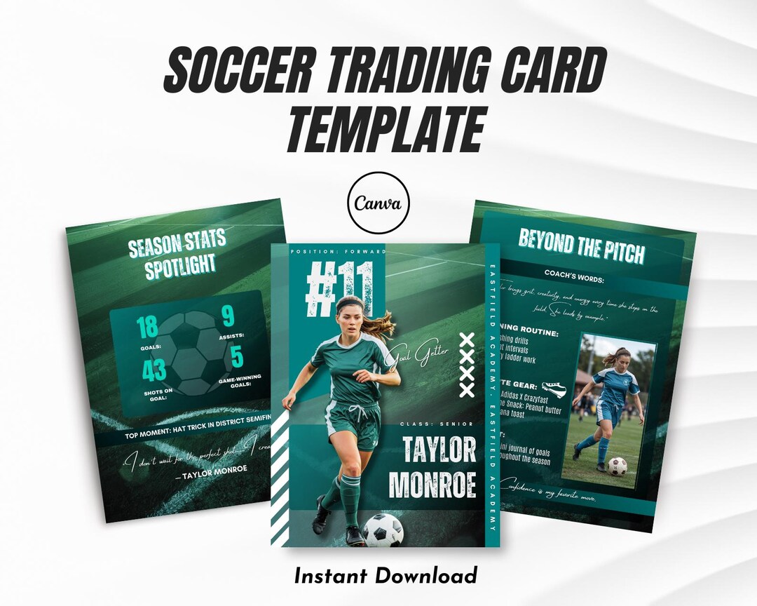 Editable Soccer Trading Card Template in Canva Printable Sports Card ...