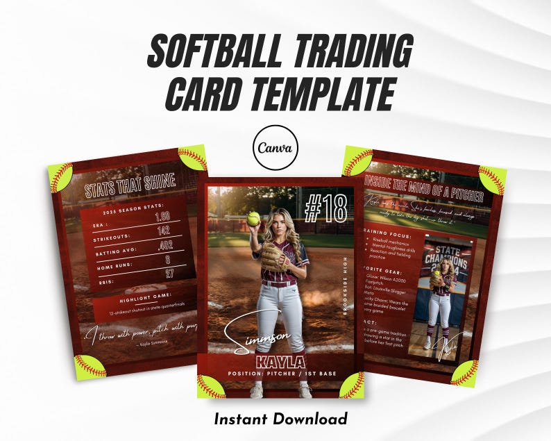 Softball Trading Card Template Canva | Editable Printable Player Card ...