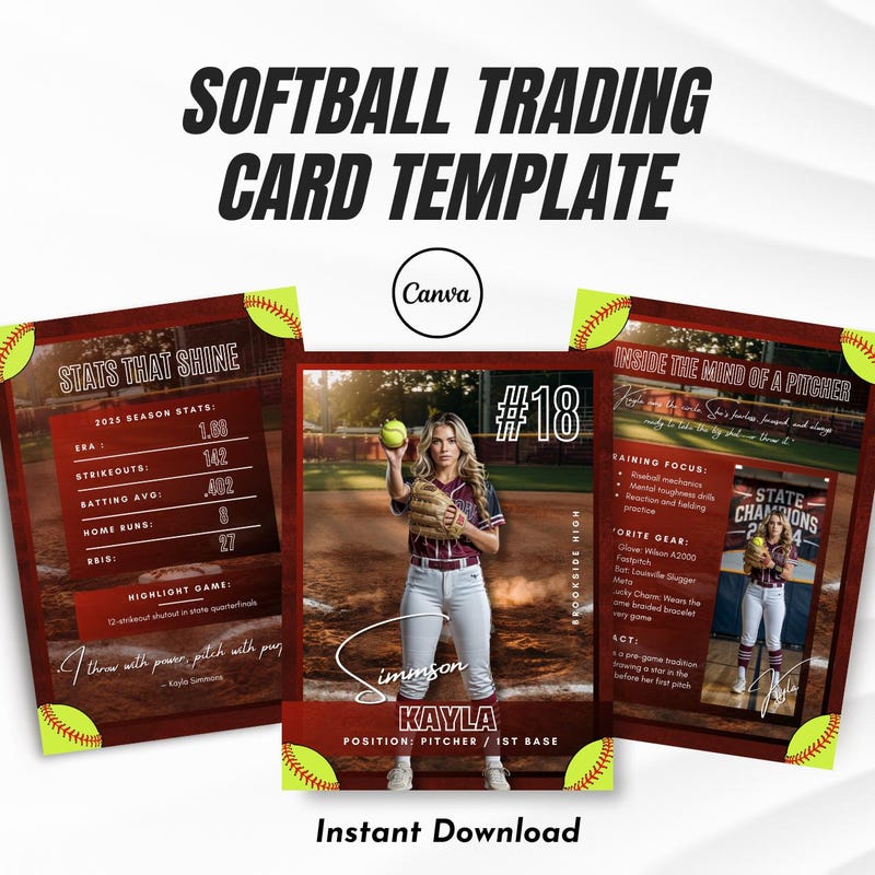 Softball Player Trading Cards - Etsy