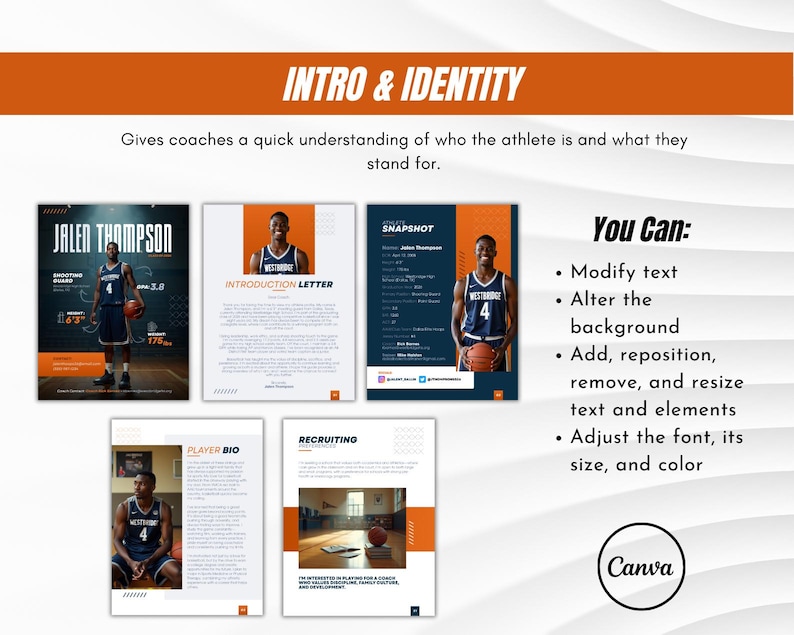 Basketball Athlete Recruitment Profile Template Editable in Canva ...