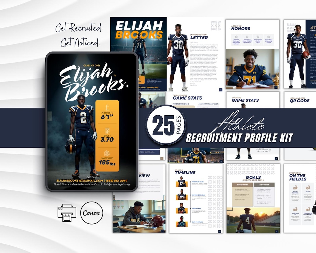 Football Athlete Recruitment Profile Template Editable in Canva College ...
