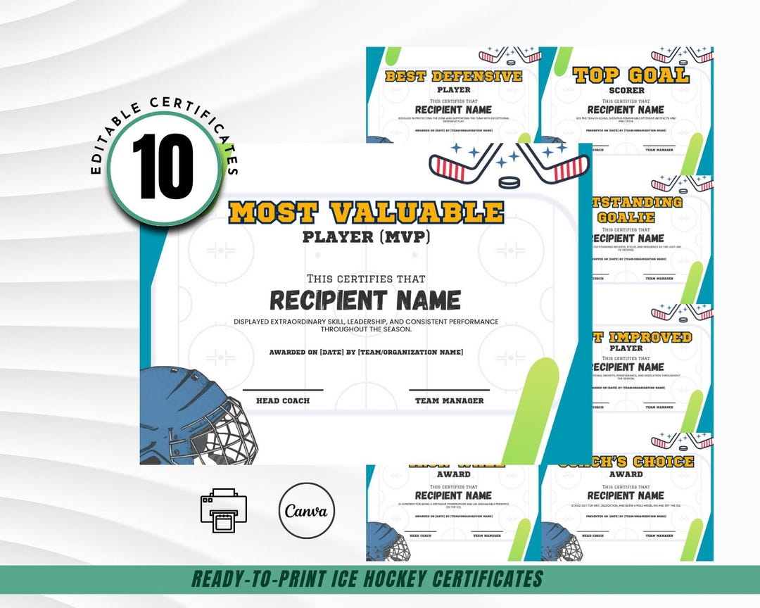 Editable Ice Hockey Certificates – Set of 10 | Printable Sports Awards ...