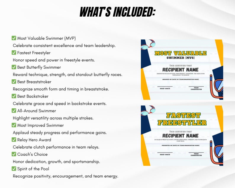 Editable Swimming Certificates – Set of 10 | Printable Sports Awards ...