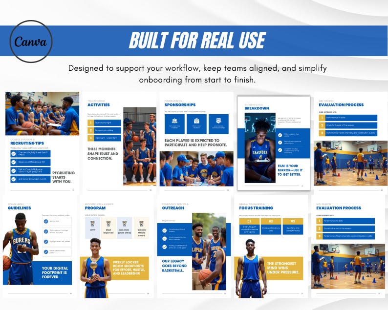 Basketball Team Welcome Packet Canva Template | 50-page Coach Handbook ...