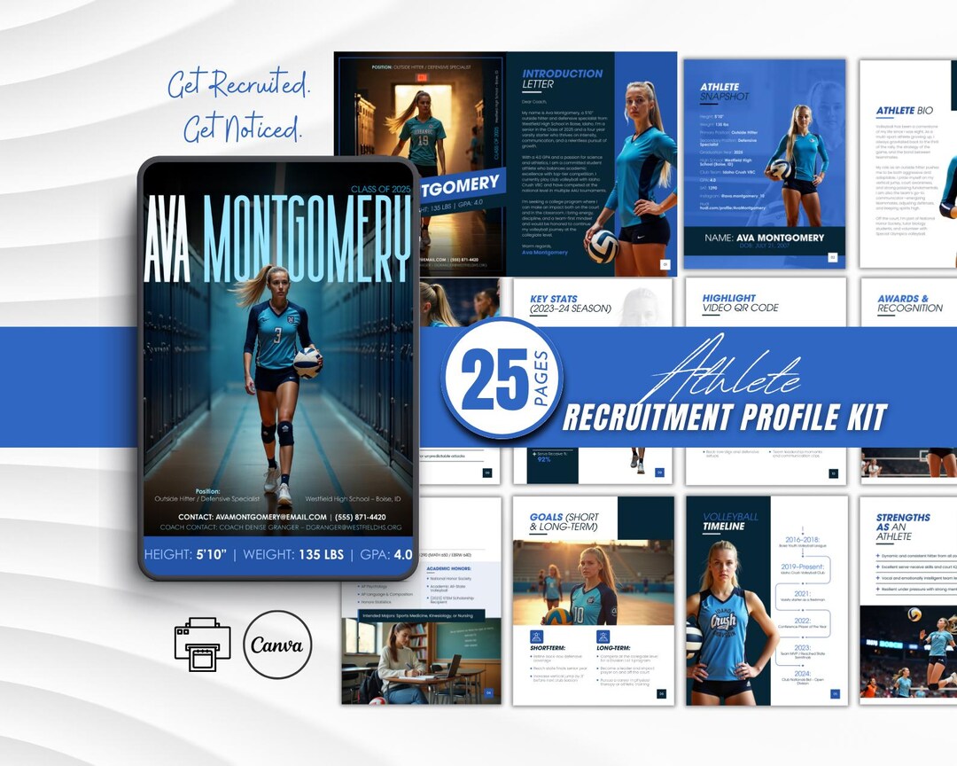 Girls Volleyball Recruitment Profile Template, Editable Canva College ...