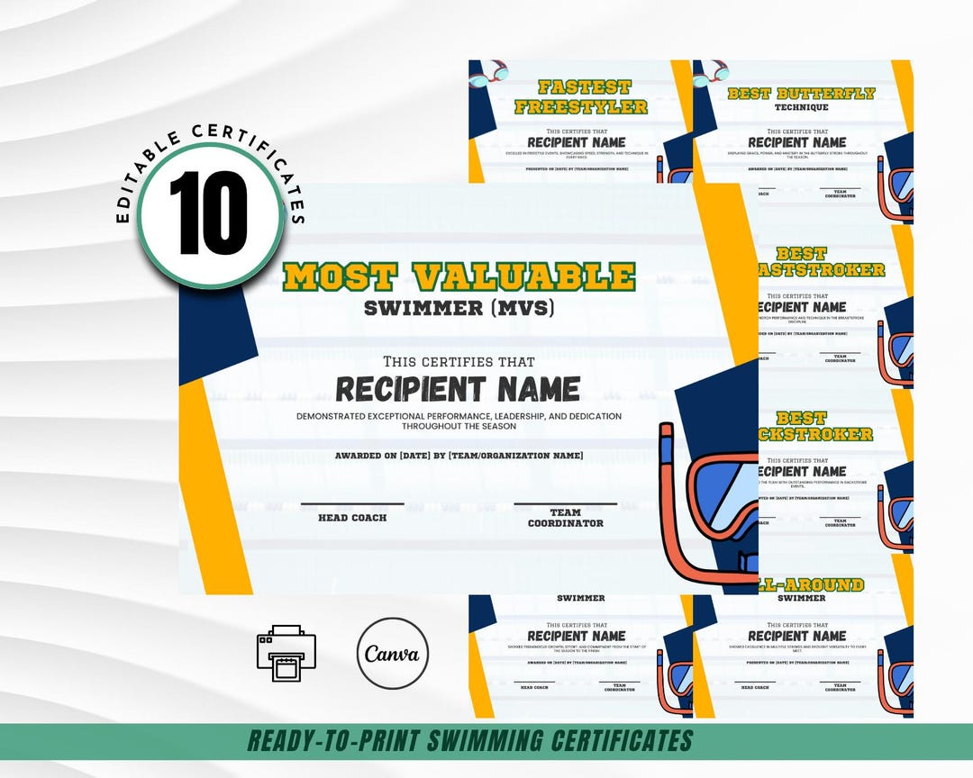 Editable Swimming Certificates – Set of 10 | Printable Sports Awards ...
