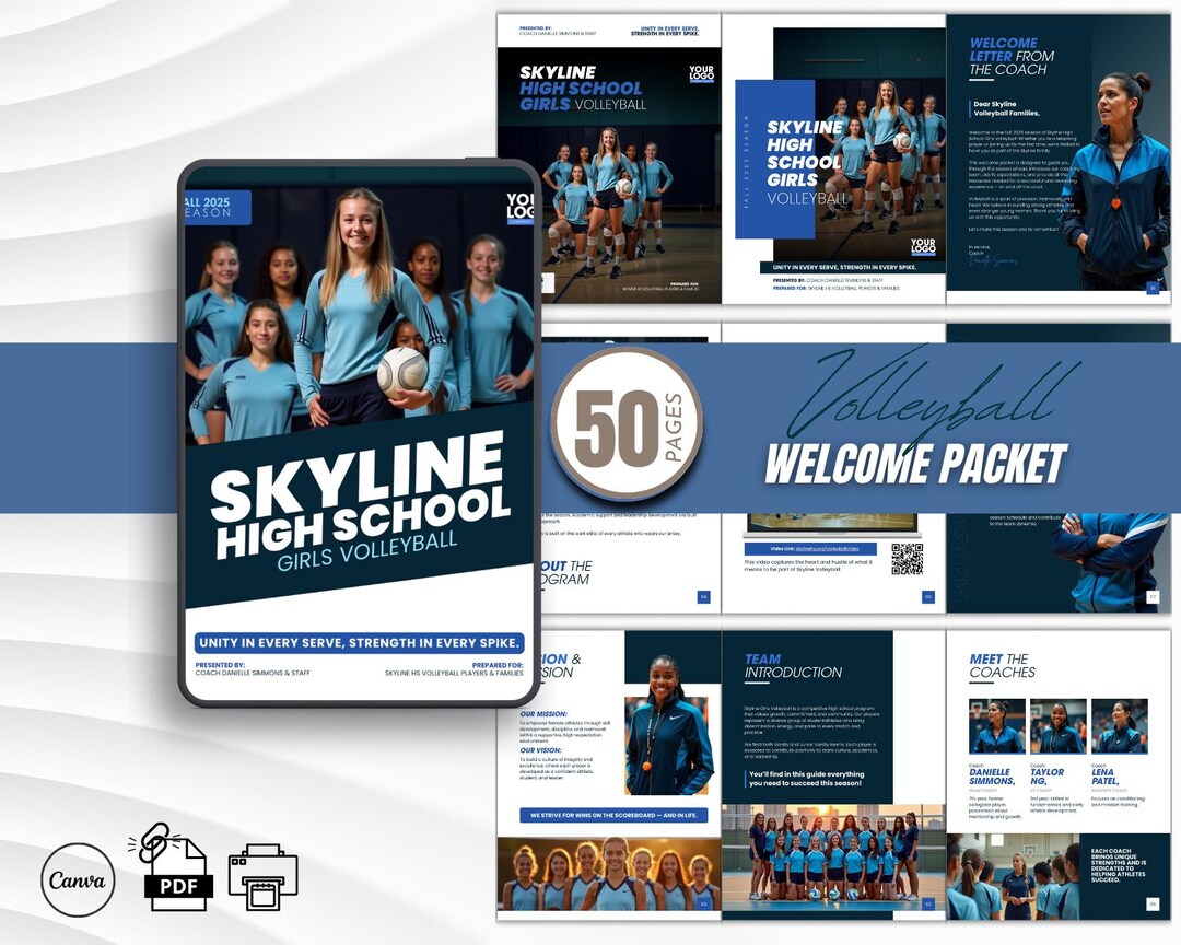 Volleyball Team Welcome Packet Canva Template | 50-page Coach Handbook ...