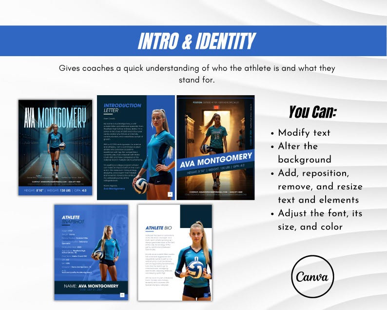 Girls Volleyball Recruitment Profile Template, Editable Canva College ...