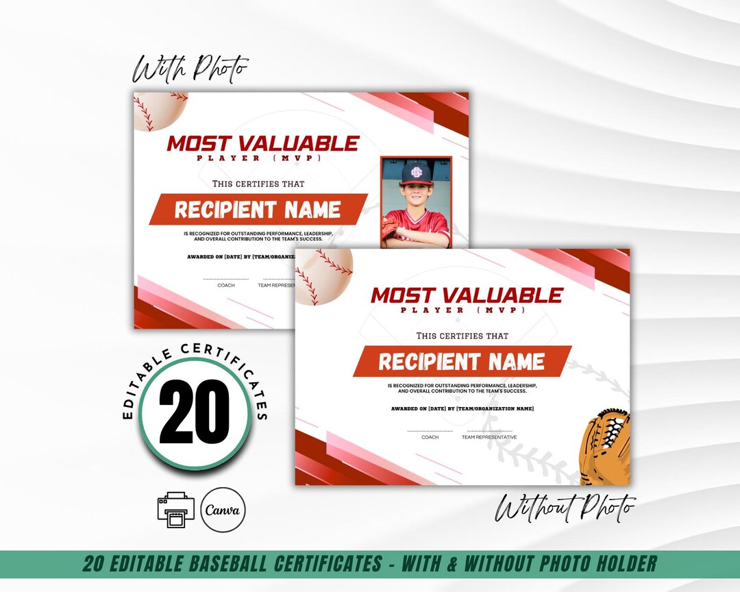 Editable Baseball Certificates – Bundle of 20 Templates With & Without ...