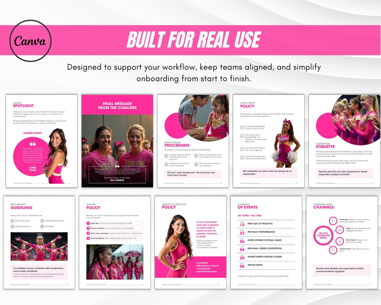 Cheerleading Team Welcome Packet Canva Template | 50-page Cheer Coach ...