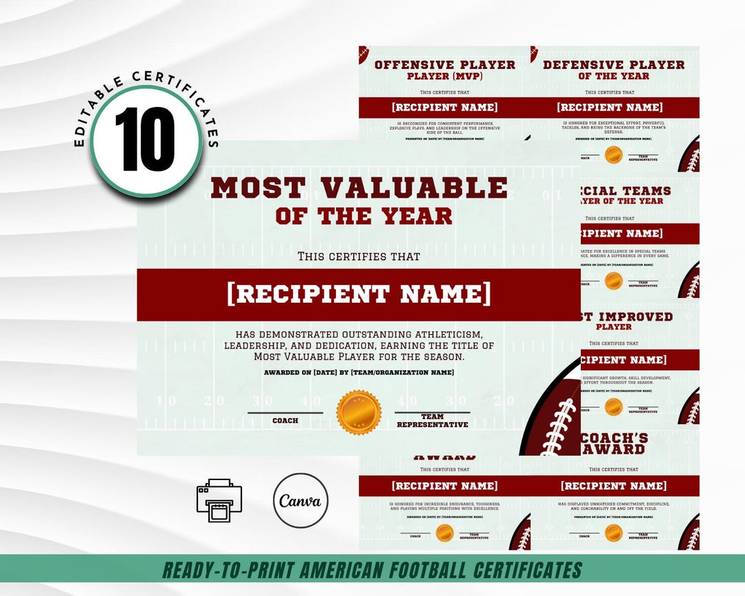 Editable American Football Certificates – Set of 10 | Printable Sports ...