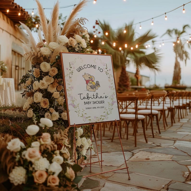 Winnie the Pooh Baby Shower Welcome Sign: Editable Hundred Acre Wood ...