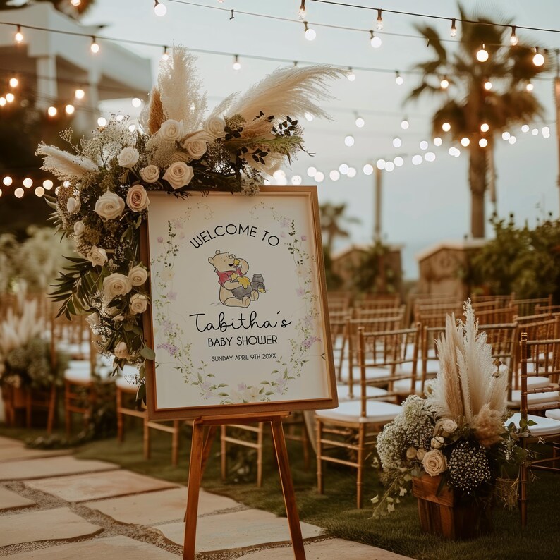 Winnie the Pooh Baby Shower Welcome Sign: Editable Hundred Acre Wood ...