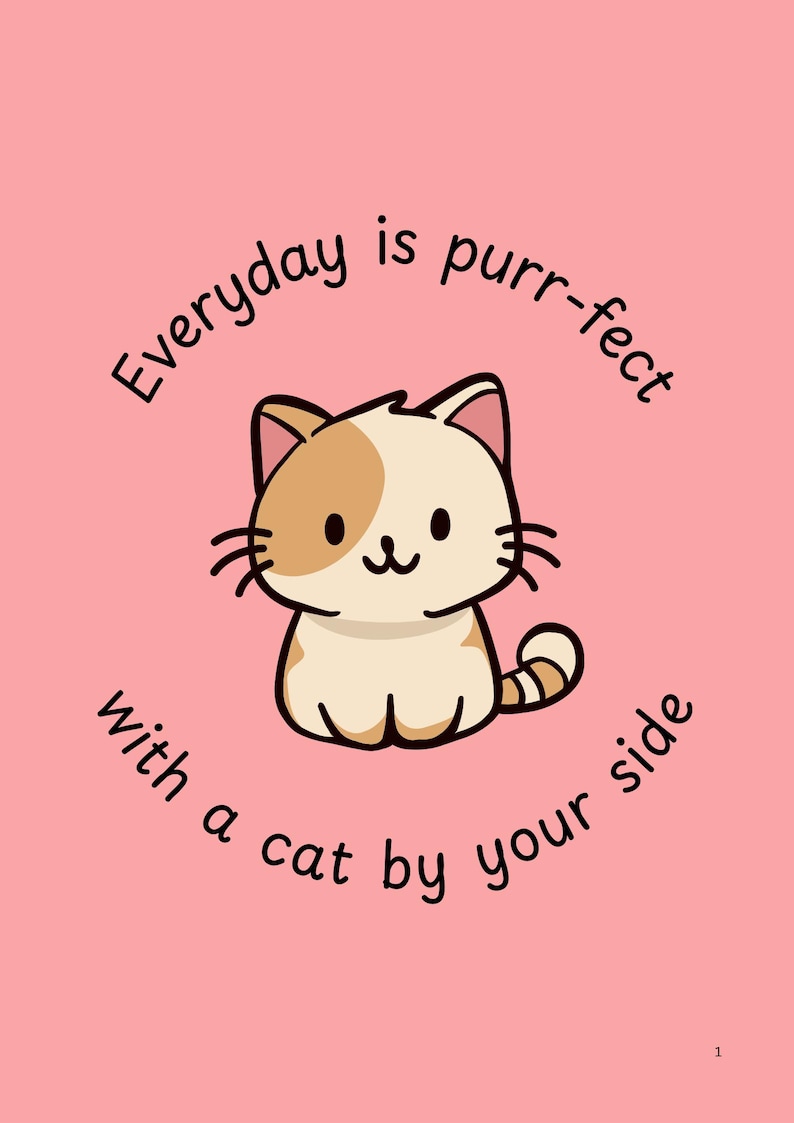 Cute Cat Wall Art - Purr-fect Cat Poster - Kawaii Cat Print - Gift for ...