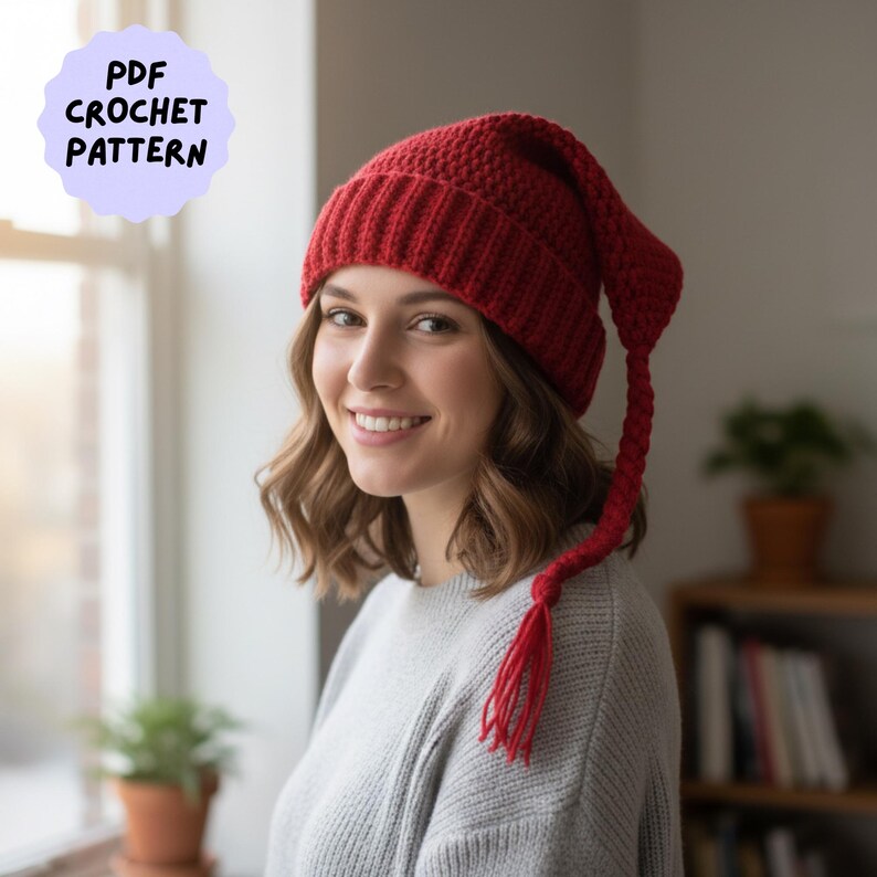 Melt the Ice Crochet Hat Pattern PDF, Red Ice Melt Beanie, Long Elf Hat ...