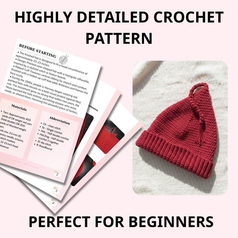 Melt the Ice Crochet Hat Pattern PDF, Red Ice Melt Beanie, Long Elf Hat ...