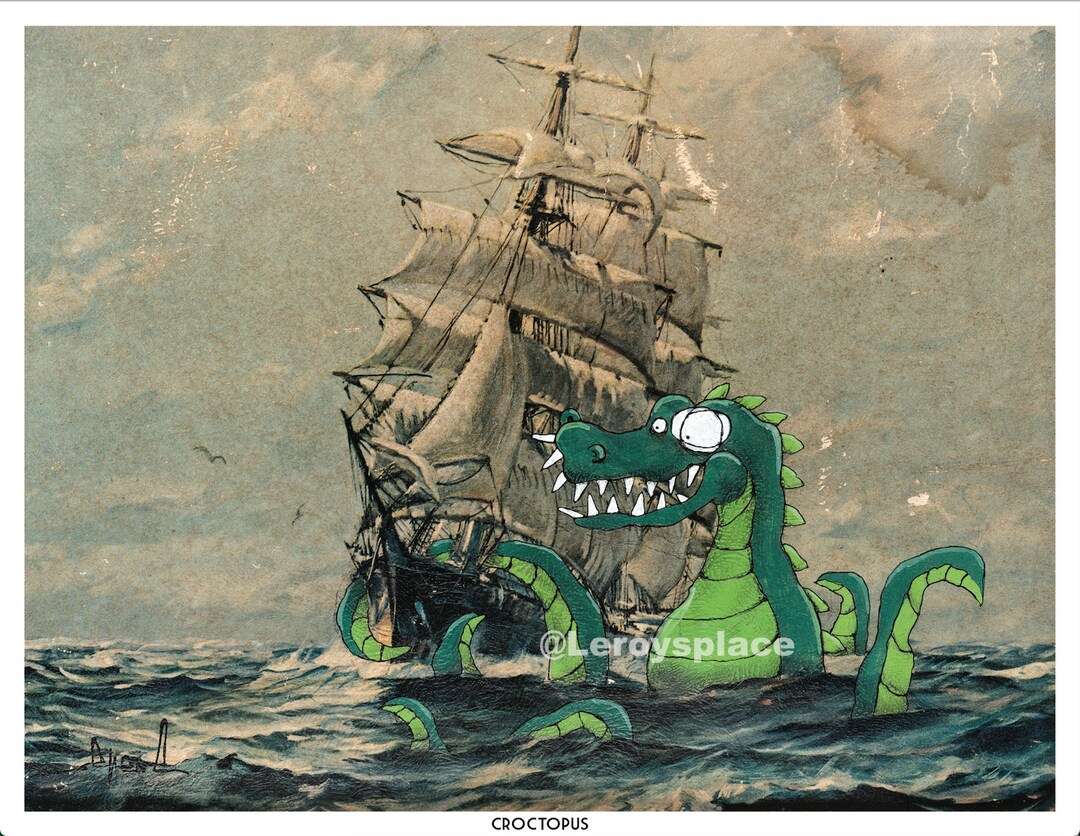Croctopus 8.5 X 11 Print, Bathroom Art, Sea Monster Art, Boyfriend Gift ...
