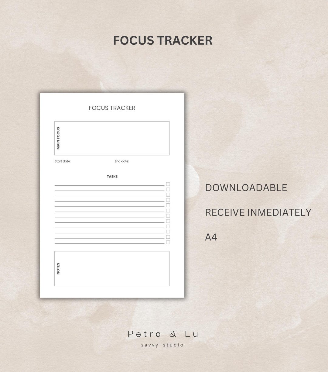Focus Tracker / Printable / Downloadable/ Minimalistic - Etsy