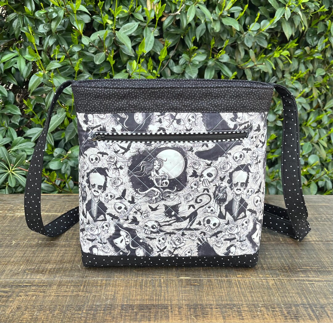 Edgar Allan Poe Gothic Cross Body Bag Purse Custom Handbag Goth Skull ...