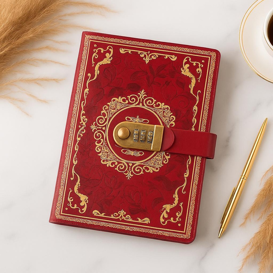 Red A5 Password Lock Journal – Retro PU Leather Diary With Combination ...