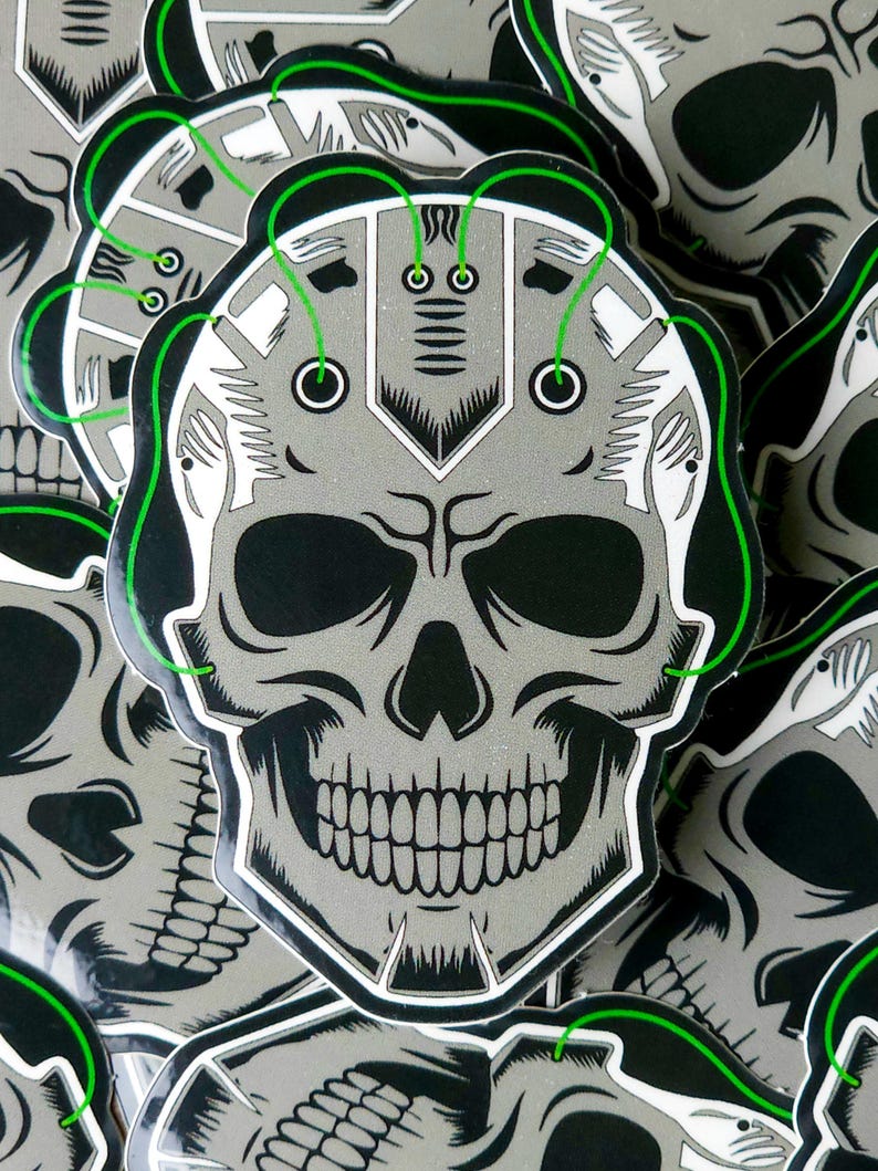 Cyborg Skull Glossy Vinyl Sticker, Cyborg Art, Cyberpunk Art, Sci-fi ...