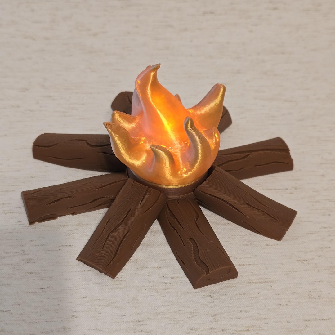 Cozy LED Campfire Night Light | 3D Printed Rustic Decor | Battery Tea ...