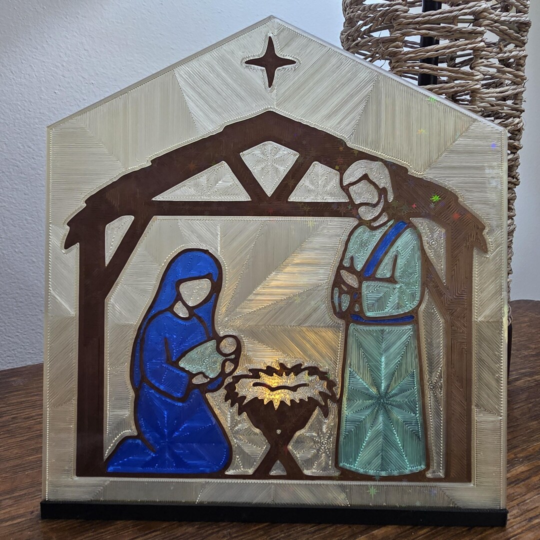 Lighted Stained Glass Effect Nativity Scene | 3D Printed Manger With ...