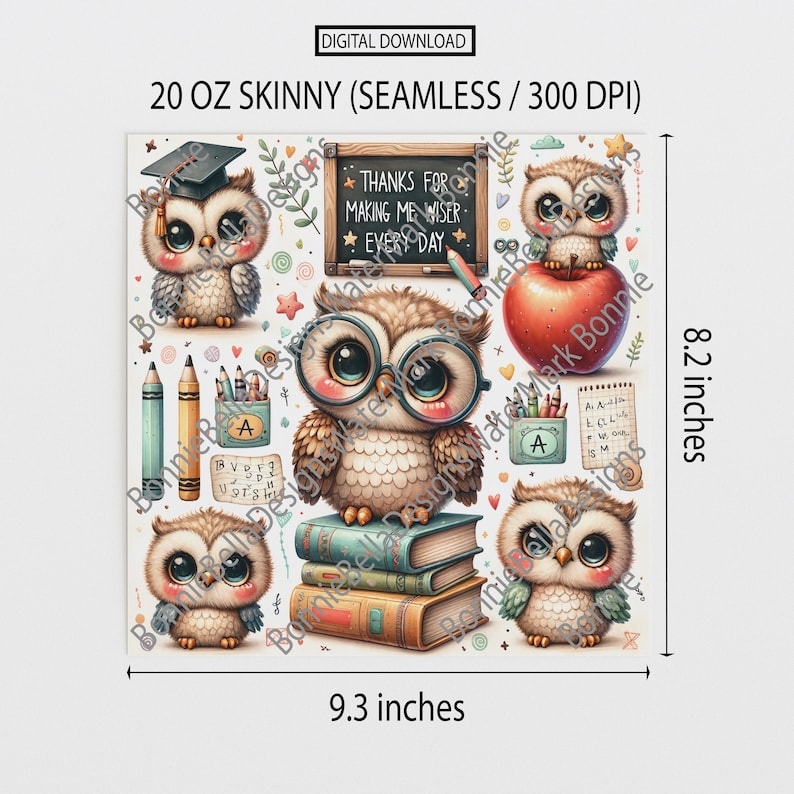 Teacher Appreciation Tumbler Wrap, Owl 20 Oz Skinny Tumbler Sublimation ...