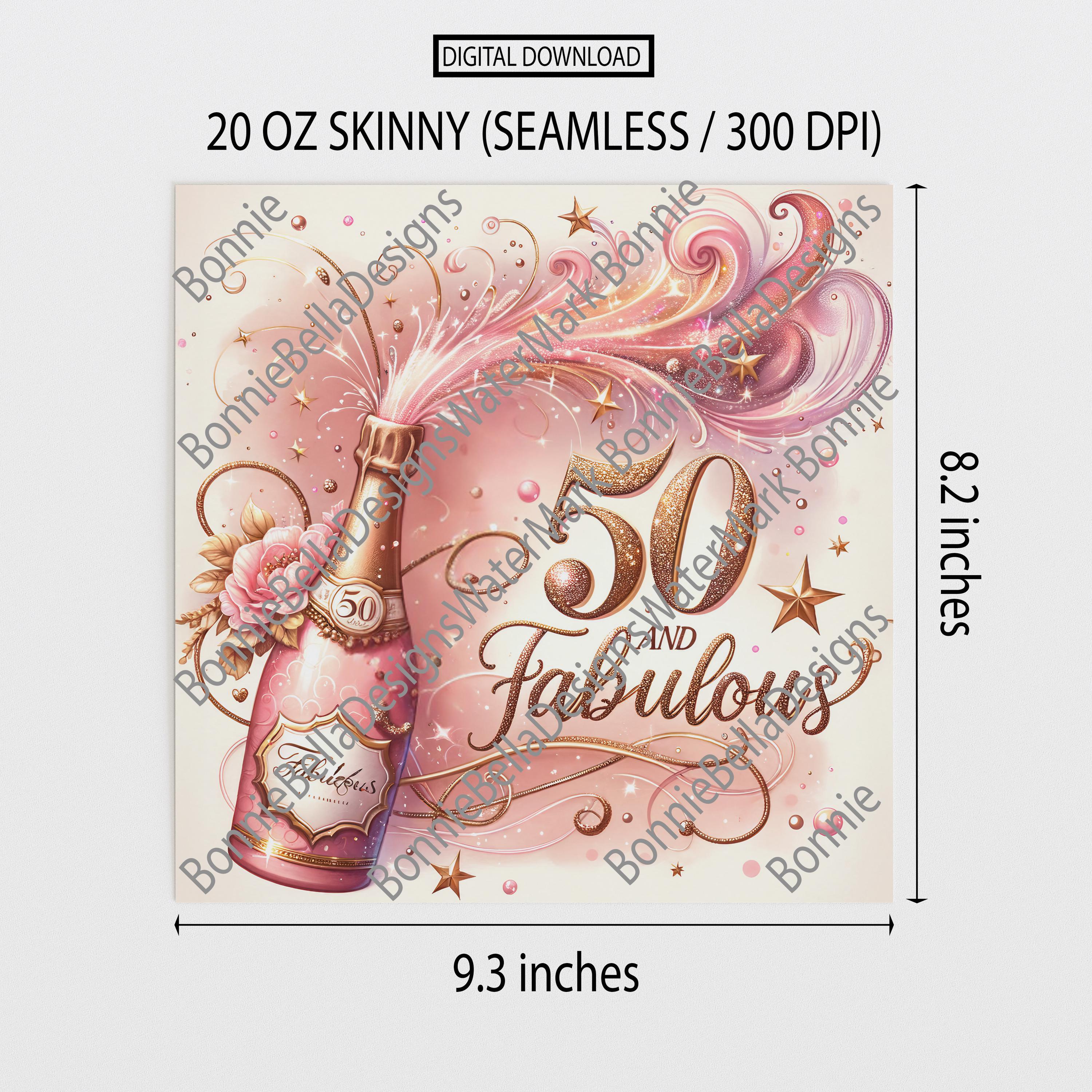 50th Birthday Tumbler Wrap, Fifty and Fabulous Skinny Tumbler ...