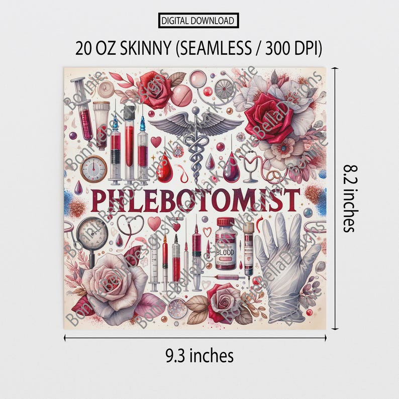 Phlebotomist Tumbler Wrap, Medical 20 Oz Skinny Tumbler, Healthcare ...