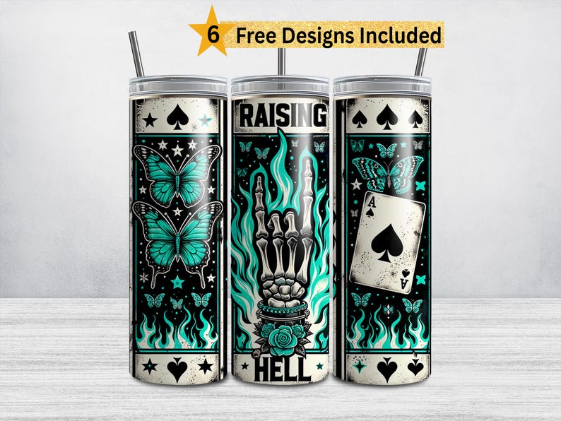 Raising Hell Tumbler Wrap PNG: Snarky Butterfly Sublimation Design ...