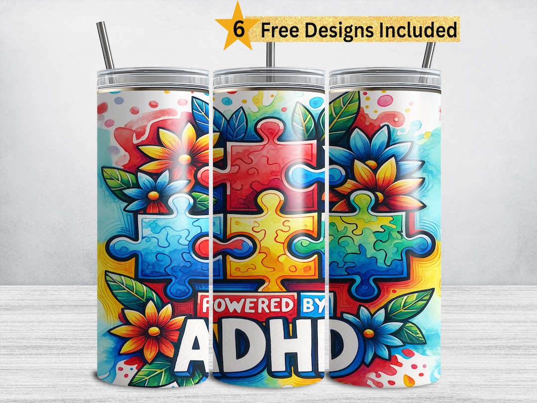 Powered by ADHD Awareness, 20oz Skinny Tumbler Wrap Design ...