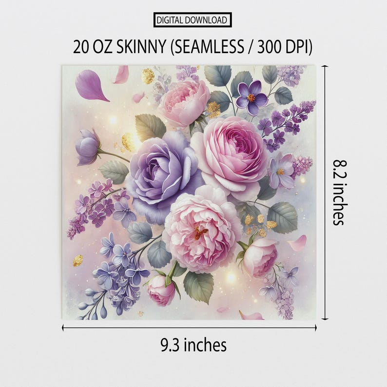 Purple Roses Tumbler Wrap, 20 Oz Skinny Roses Tumbler PNG, Purple ...