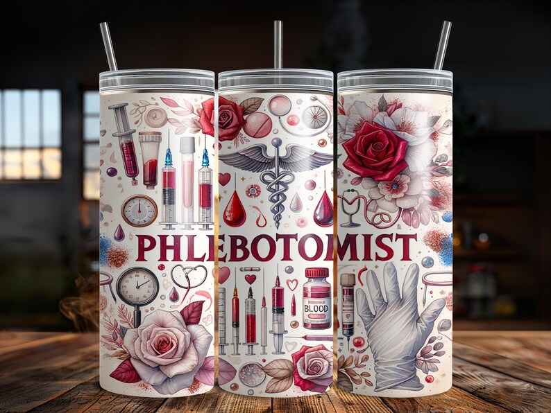 Phlebotomist Tumbler Wrap, Medical 20 Oz Skinny Tumbler, Healthcare ...