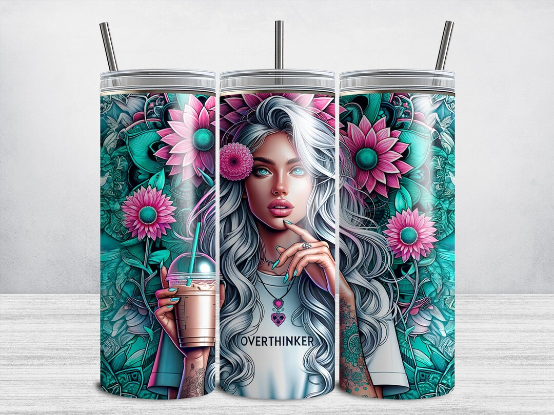 Overthinker Tattoo Girl Tumbler Wrap, Floral Positive Affirmation ...