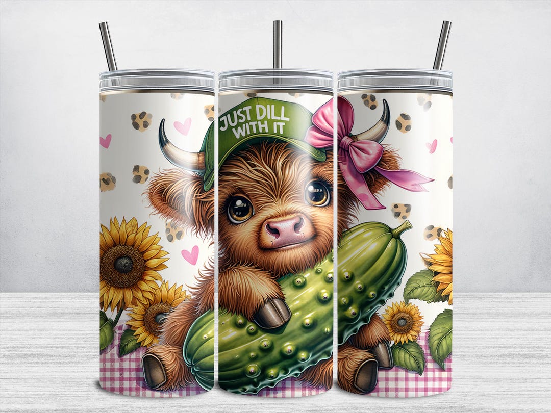 Cute Highland Cow With Pickle, Digital Tumbler Design, 20 Oz Skinny ...