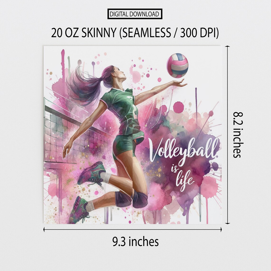 Volleyball Tumbler Wrap, Volleyball Girl 20 Oz Skinny Tumbler ...