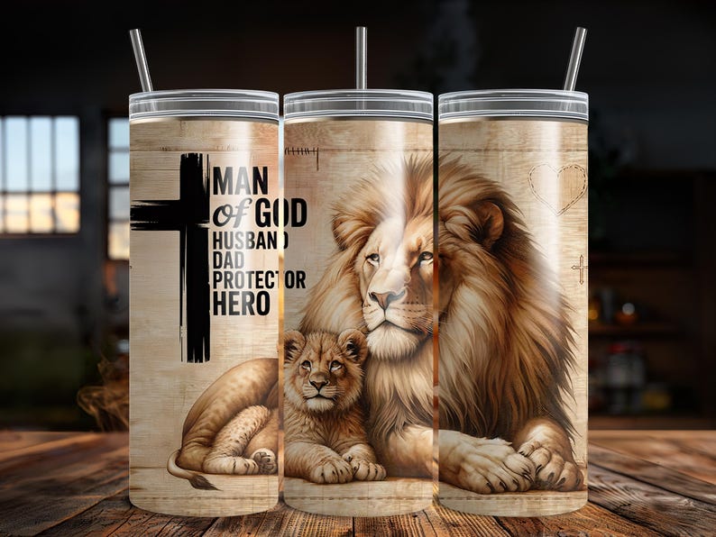 Christian Father's Day Tumbler Wrap, Man of God 20 Oz Skinny Tumbler ...