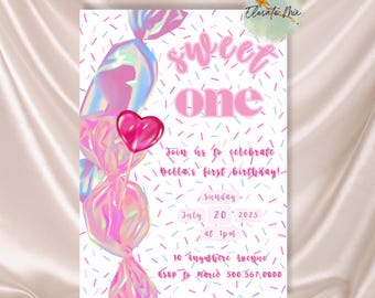 Sweet One Birthday Party Invitation | 1st Birthday Invitation | Candy ...