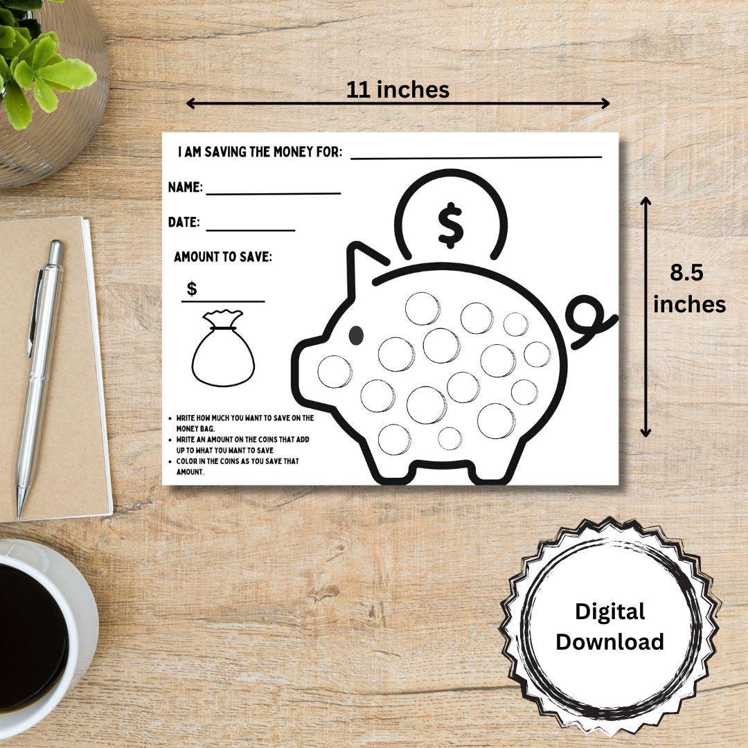 Printable Money Worksheet for Kids - Piggy Bank - Add Custom Amounts ...