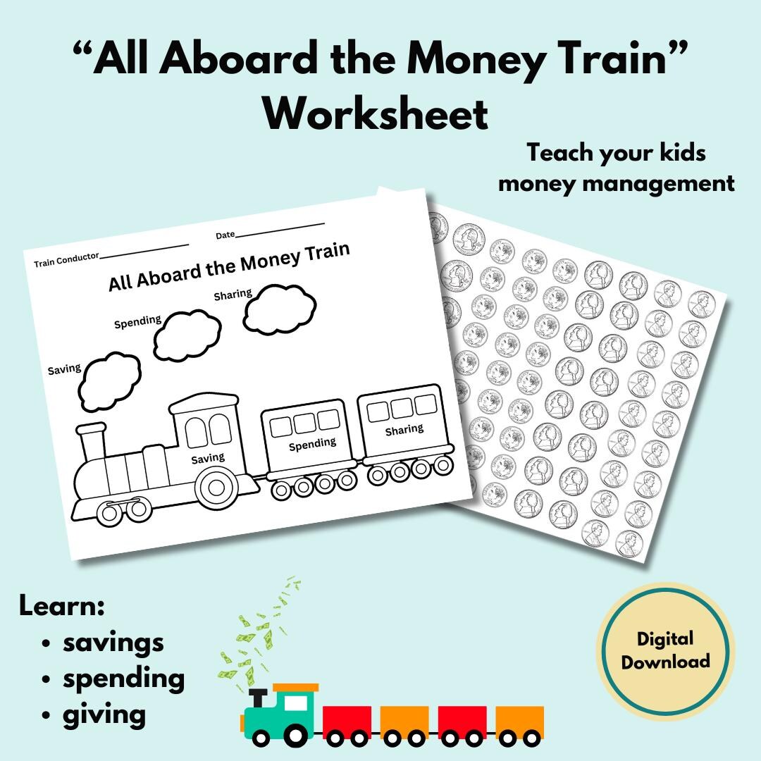 Money Train Printable Activity for Kids – Save, Spend, Share Coin ...