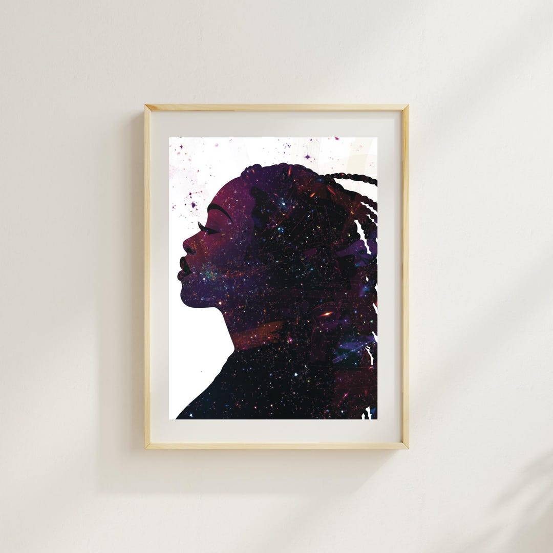Afro Galaxy Wall Art - Black Woman Silhouette Print, Cosmic Space ...