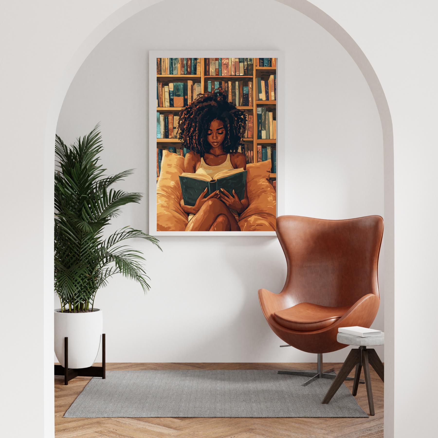 Girl Book Art - Black Woman Reading | Afrocentric Wall Print | Book ...
