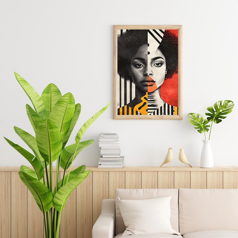Afrocentric Abstract Black Woman Wall Art – Modern Geometric Portrait ...